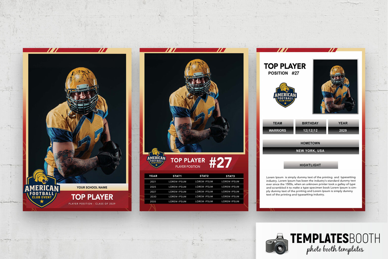 Free American football Trading Card Photo Booth Template - TemplatesBooth