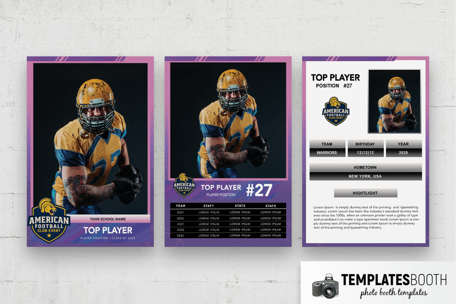 Free American football Trading Card Photo Booth Template - TemplatesBooth