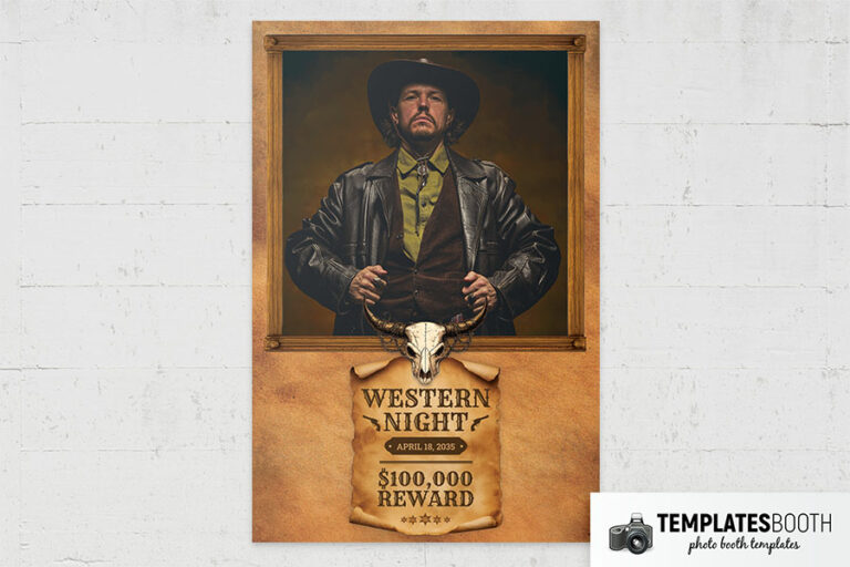 Wanted Poster Western Night Photo Booth Template - TemplatesBooth