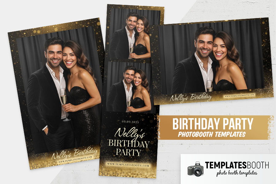 Black Gold Birthday Photo Booth Template - TemplatesBooth