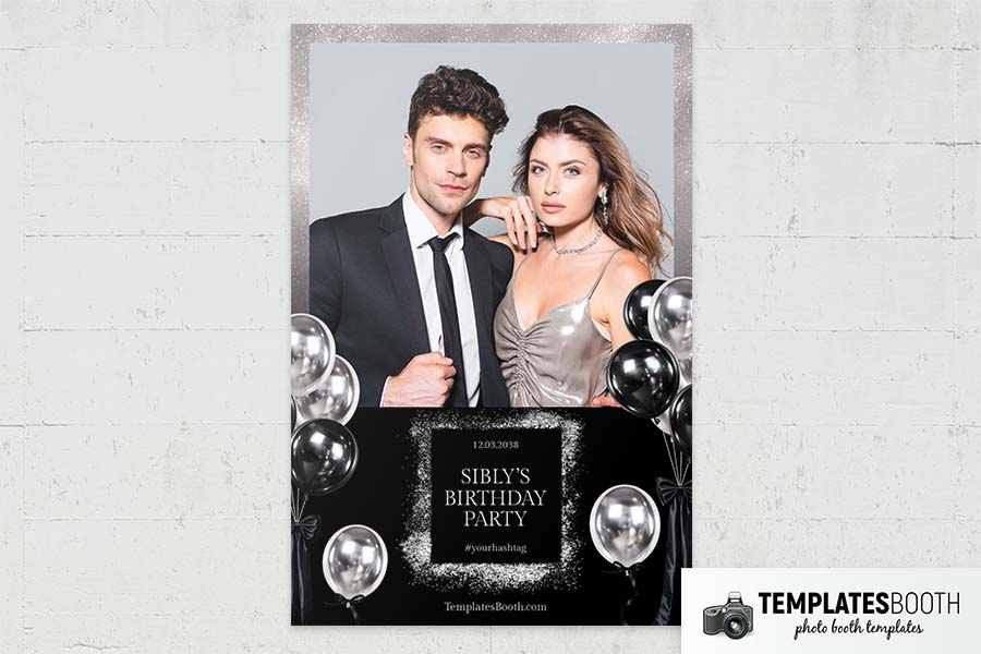 Black Silver Birthday Party Photo Booth Template - TemplatesBooth
