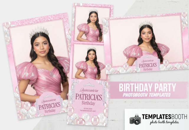 Pink Quinceañera Birthday Photo Booth Template - TemplatesBooth