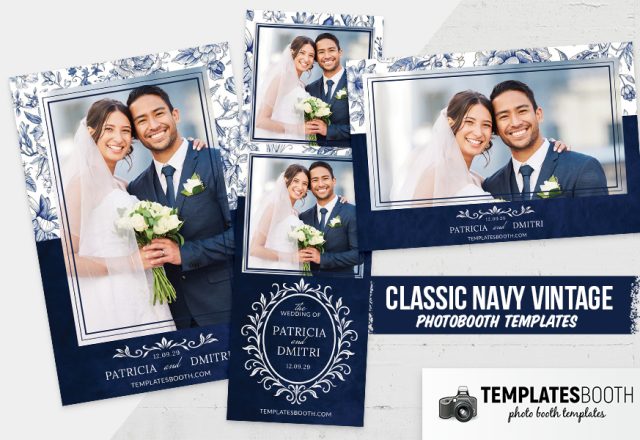 Vintage Navy Wedding Photo Booth Template - TemplatesBooth